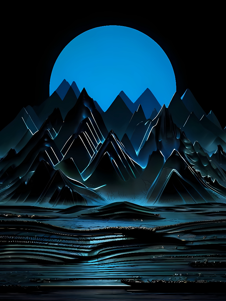 Blue Moon Mountain | Minimalist Digital Art