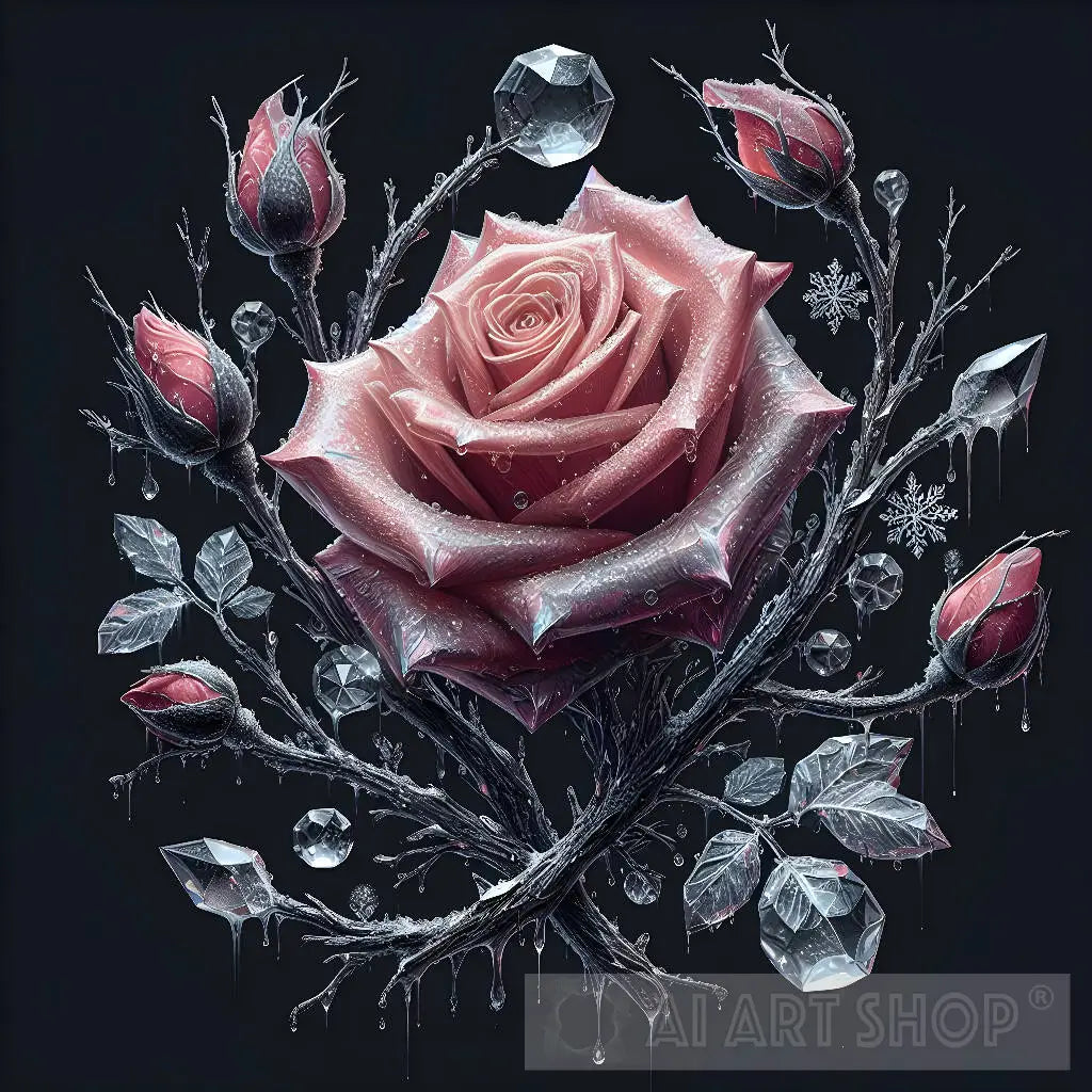 Ice Rose, Floral Art, Frozen Elegance, Delicate Beauty, Frost-Kisse...