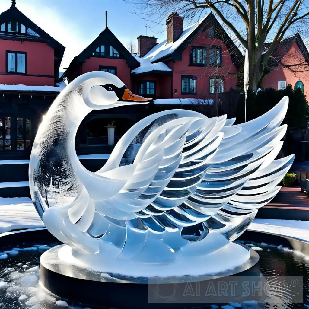 Swan Ice Sculpture: AI Artistry Showcase