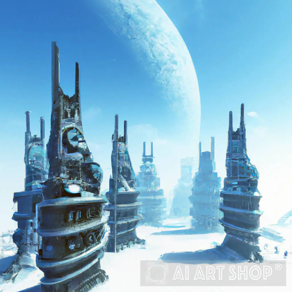 Icebound Imperium: Sci-fi comic book AI generated art painting of f...