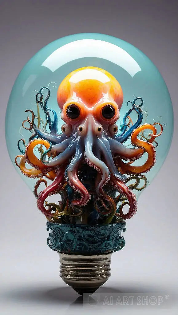 Illuminated Octopus Imagination | Octopus Encased Light Bulb Art