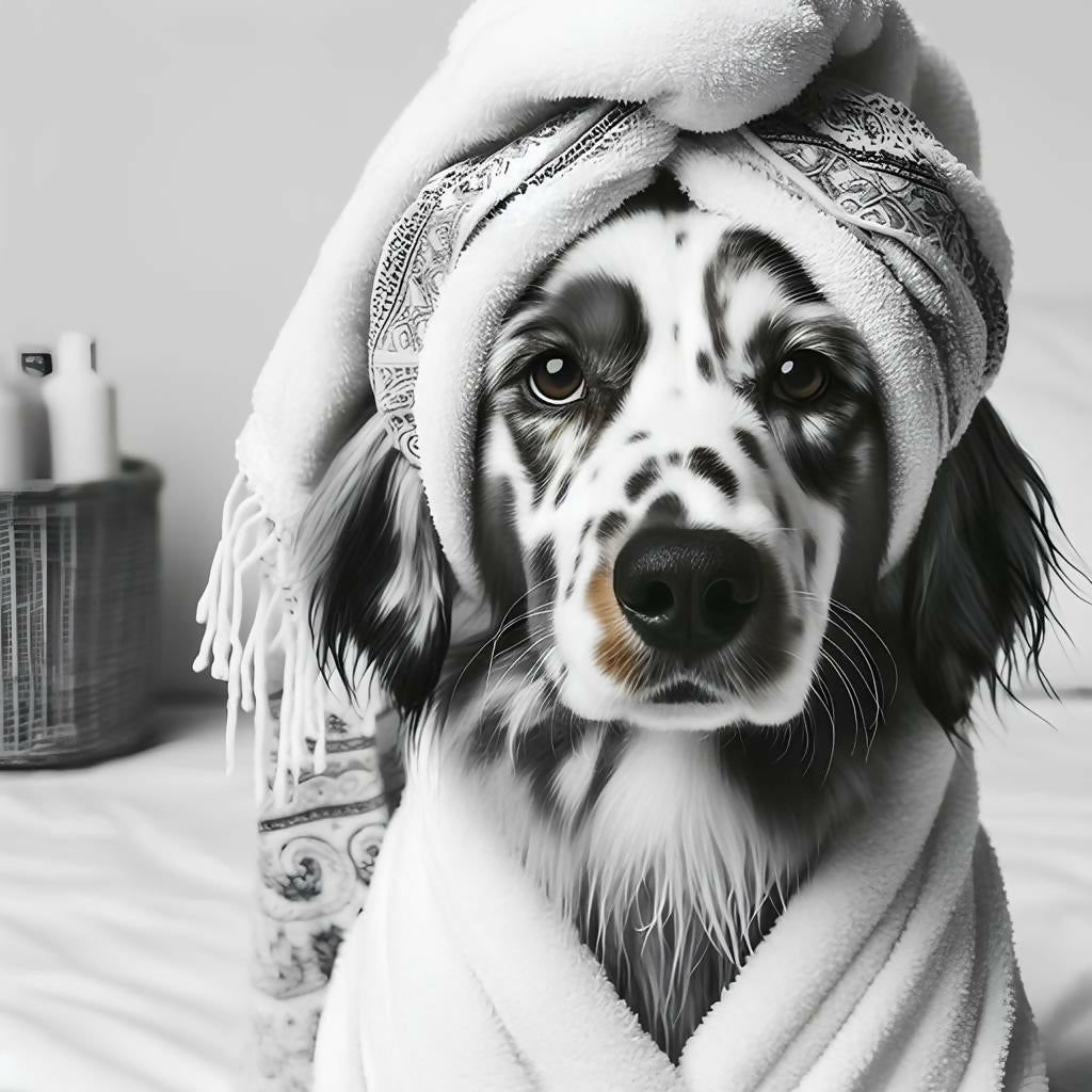 dog coming out of the bath in surrealism