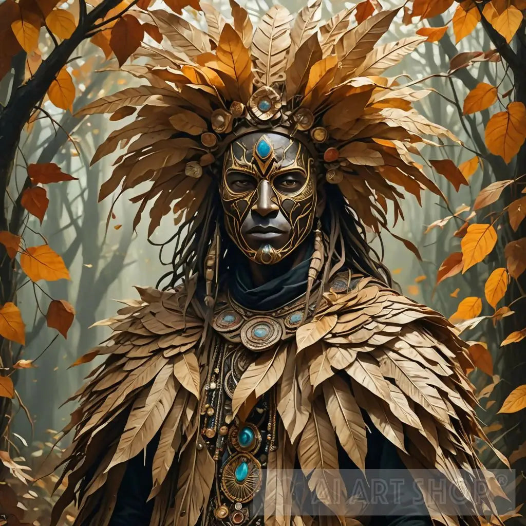 Imposing Figure Cloaked in Dried Leaves and Raffia