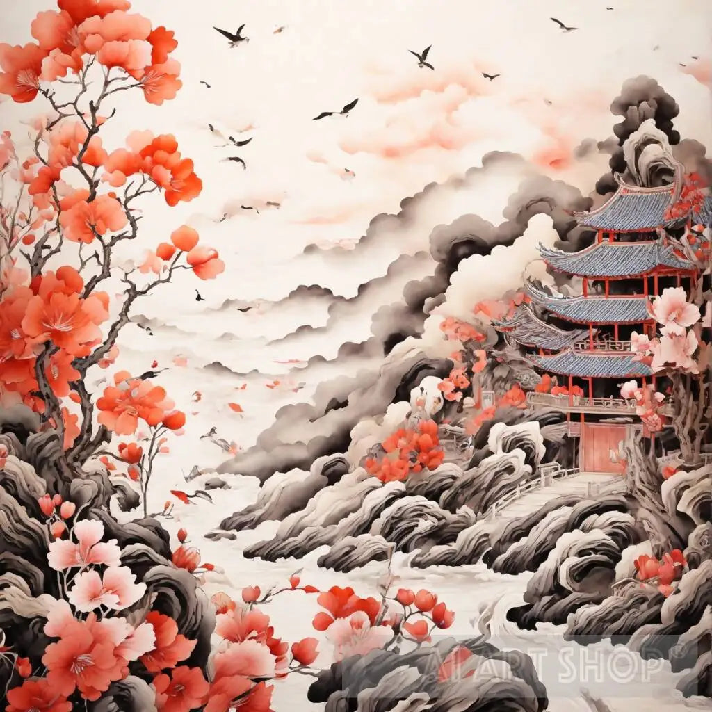 ink color art chinese ,Vibrant,striking colors