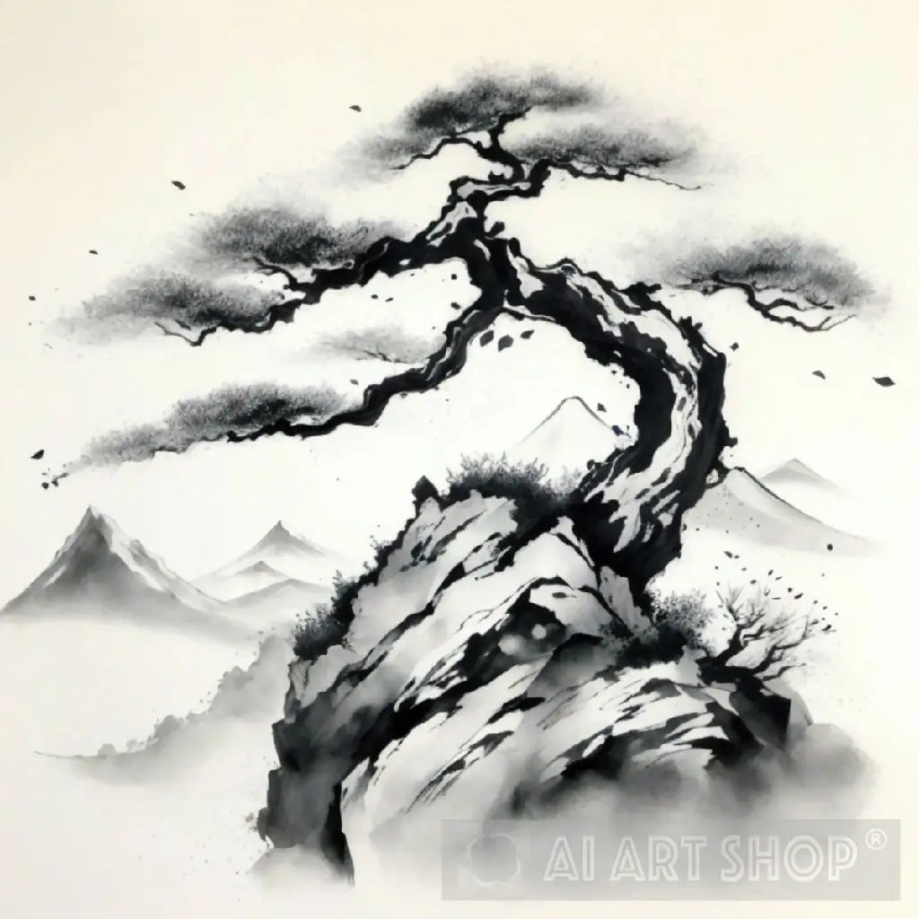 Painting Portrait Japanese Sumi Ink Painting Portrait Bonsai Tree P...