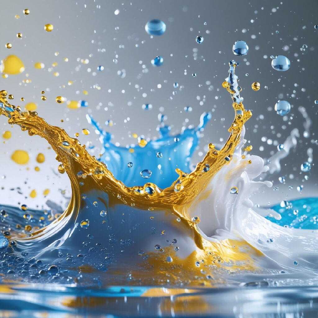 A vibrant and dynamic colourful water splash is depicted in a photorea