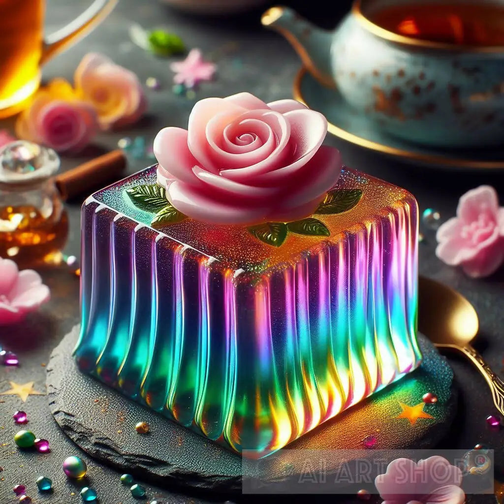 Iridescent delicious Jello dessert cube