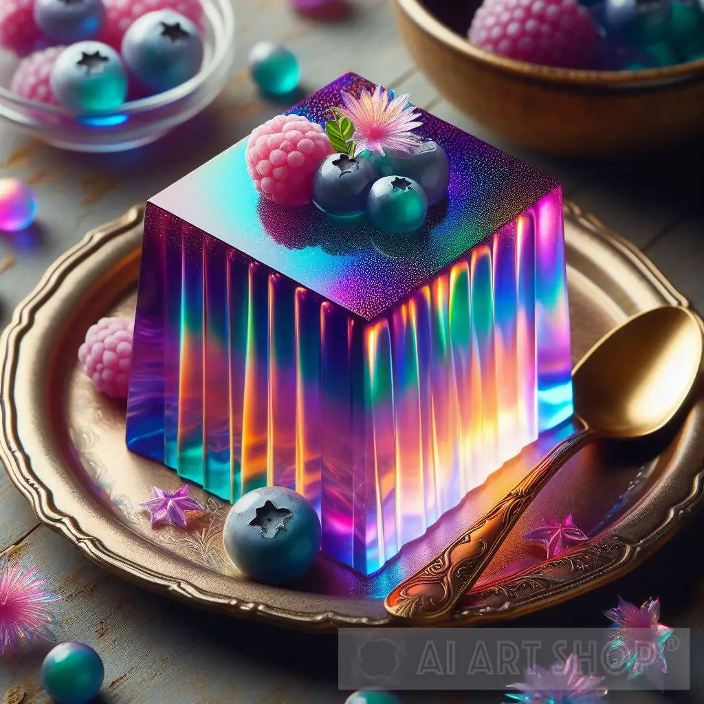 Iridescent delicious Jello dessert cube