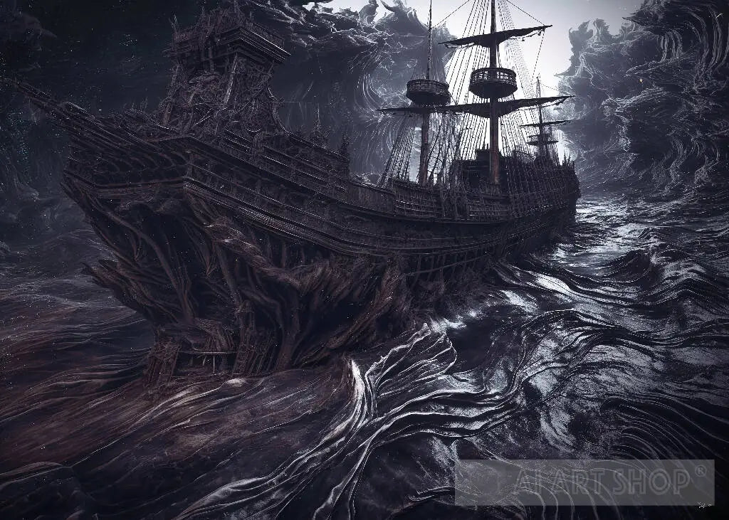 Digital Wall Art, Surreal, Pirate Ship, Organic Material, Iron Ocean