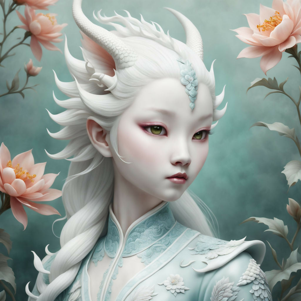 human form, Chinese dragon, dragon, human dragon, ghostly white, an...