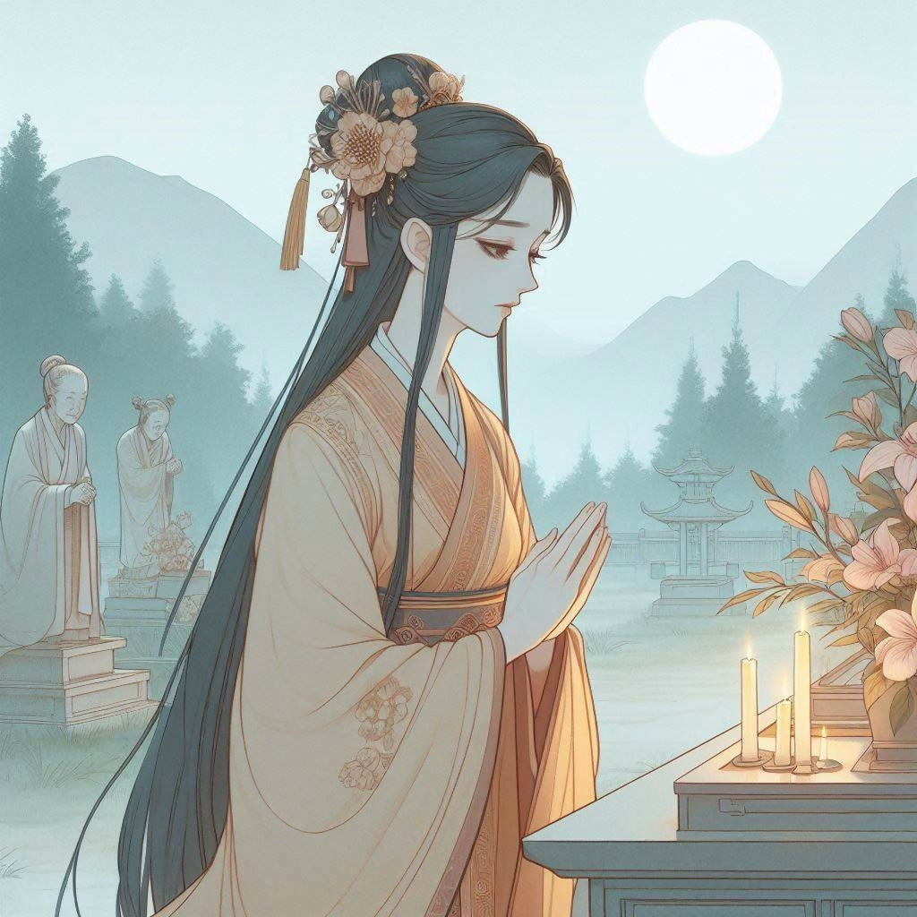 Chinese Maiden Visting a Shrine