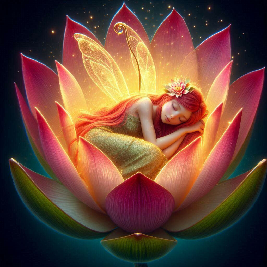 fairy, lotus, flower, beautiful, fantasy, magical, colours, five-co...