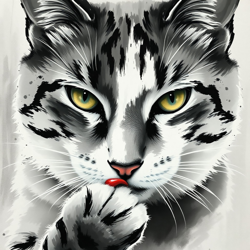 Candid Grooming: A Cat's Direct Gaze