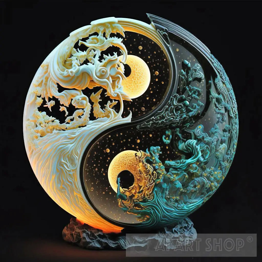 Beautiful glass yin yang sculpture, intricate glass yin yang, jade ...