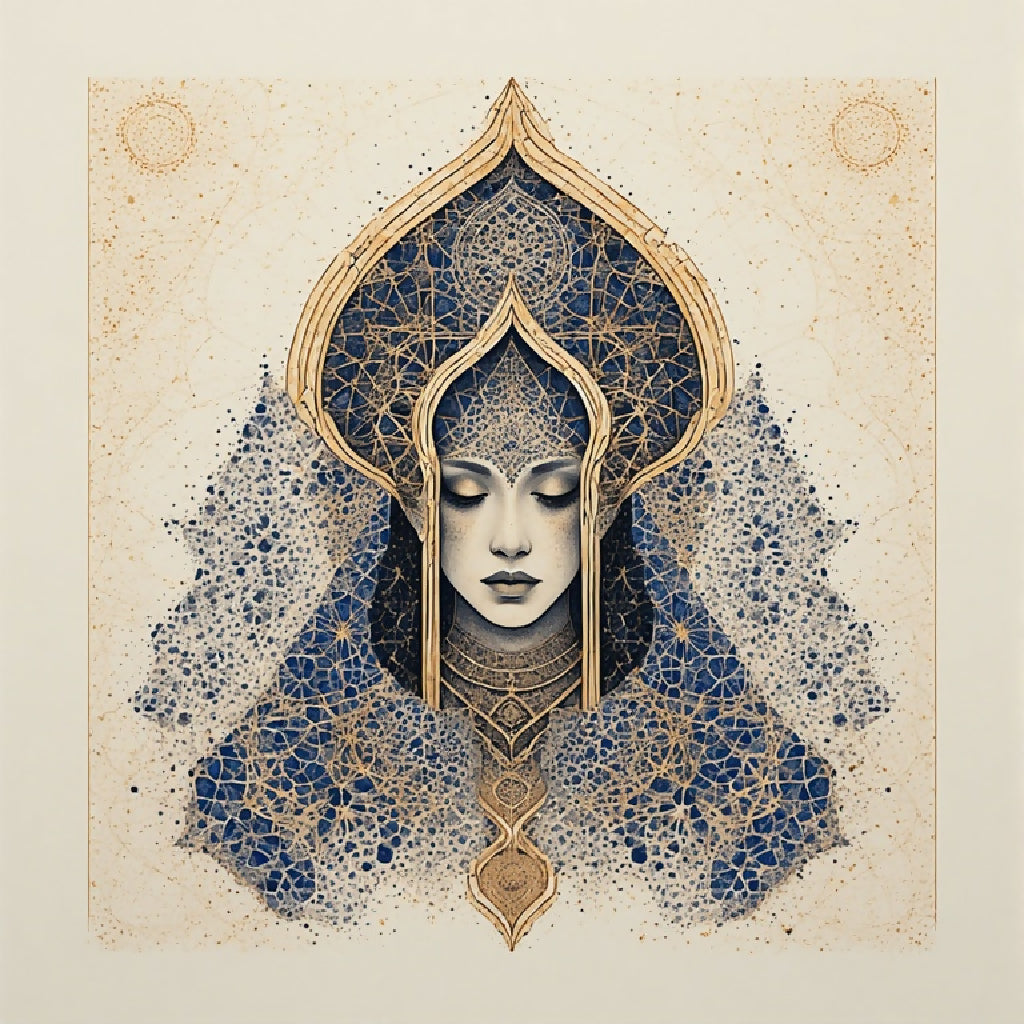 portrait ornate headgear golden filigree symmetry fractal