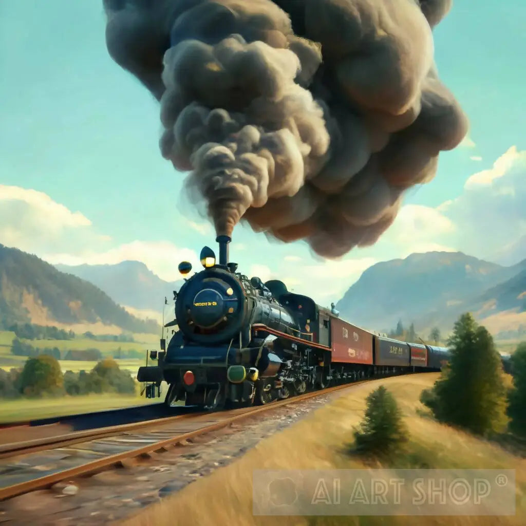 Nostalgic Journey: Vintage Train Amidst Scenic Countryside