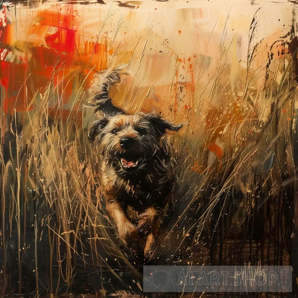 Joyful Dog in Tall Grass - Impressionist Realism