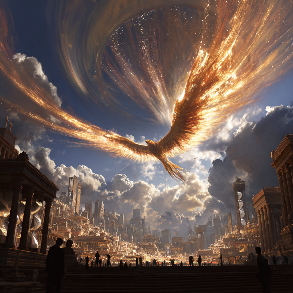 Phoenix in Hourglass City – Fantasy Artwork
