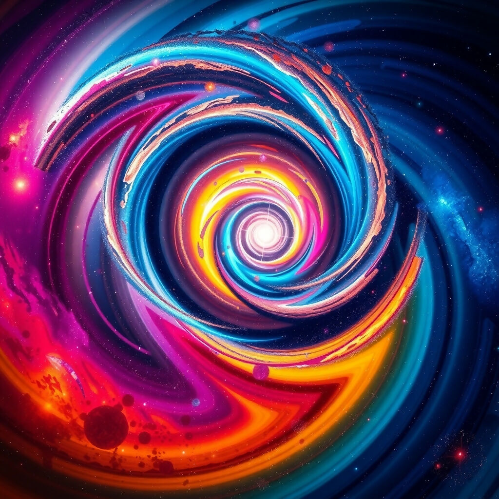 Cosmic Rainbow Spiral Vortex Galaxy Abstract Digital Art Illustration