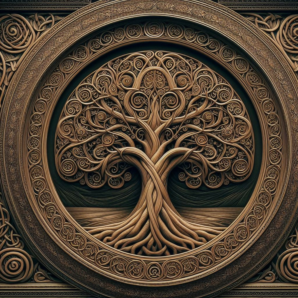 Celtic Tree of Life – Intricate Wood Carving Symbolizing Nature and...
