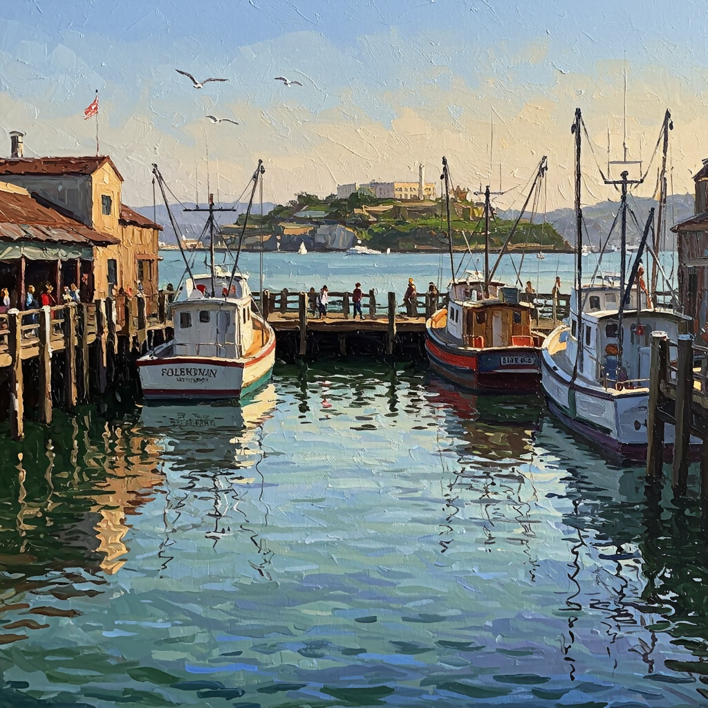 Harbor Serenity: A View of Alcatraz - Stunning Oil Painting of San ...