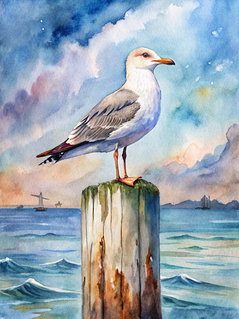 Coastal Beauty: A Watercolor Seagull Painting, Seagull Watercolor,