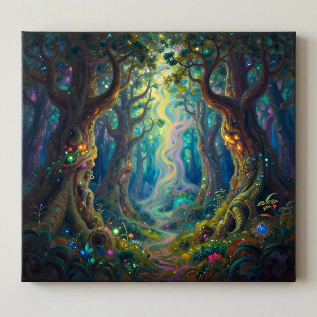 fantasy forest art enchanted forest painting magical wall art mysti...