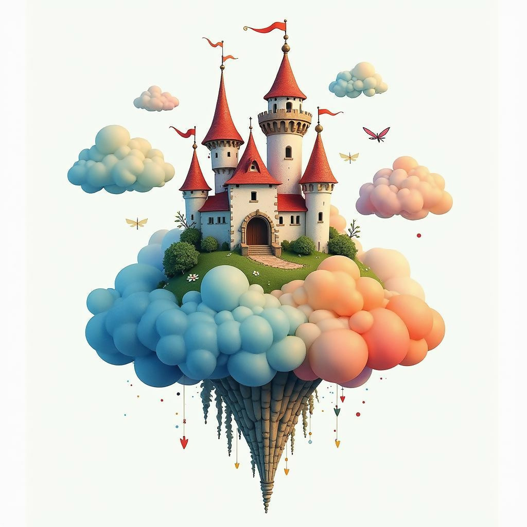 Whimsical Floating Castle | Dreamy Watercolor of a Fantasy Castle i...
