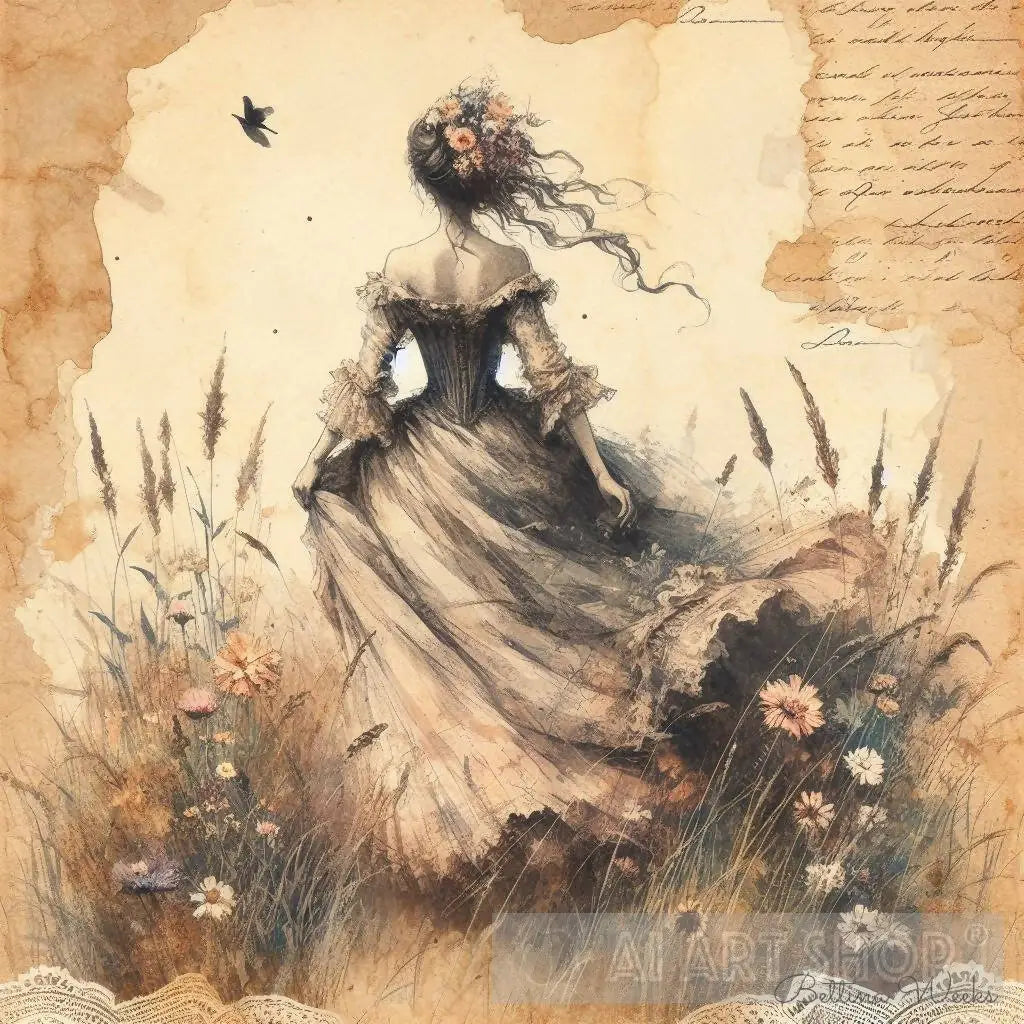 Lady on tea stained paper 4