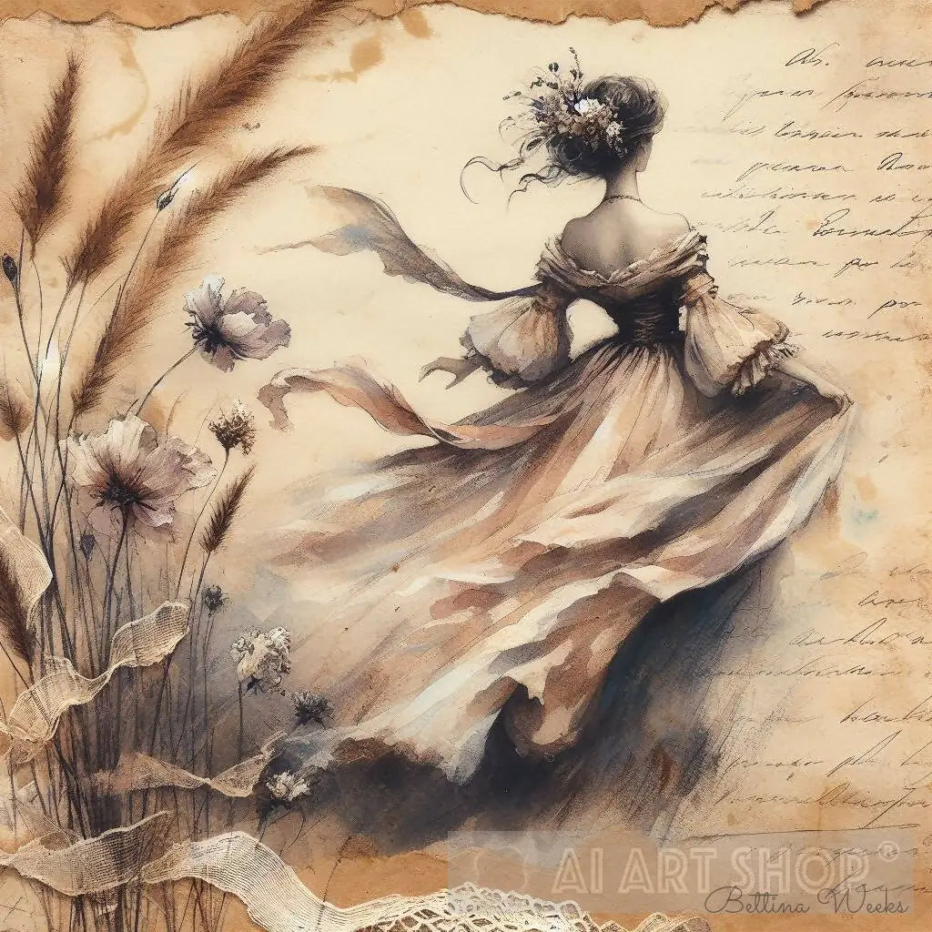 Lady on tea stained paper 5