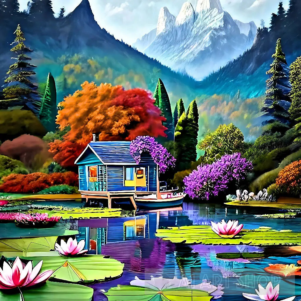 nature, scenery, landscape, maple trees, lake, cottage, mountains,