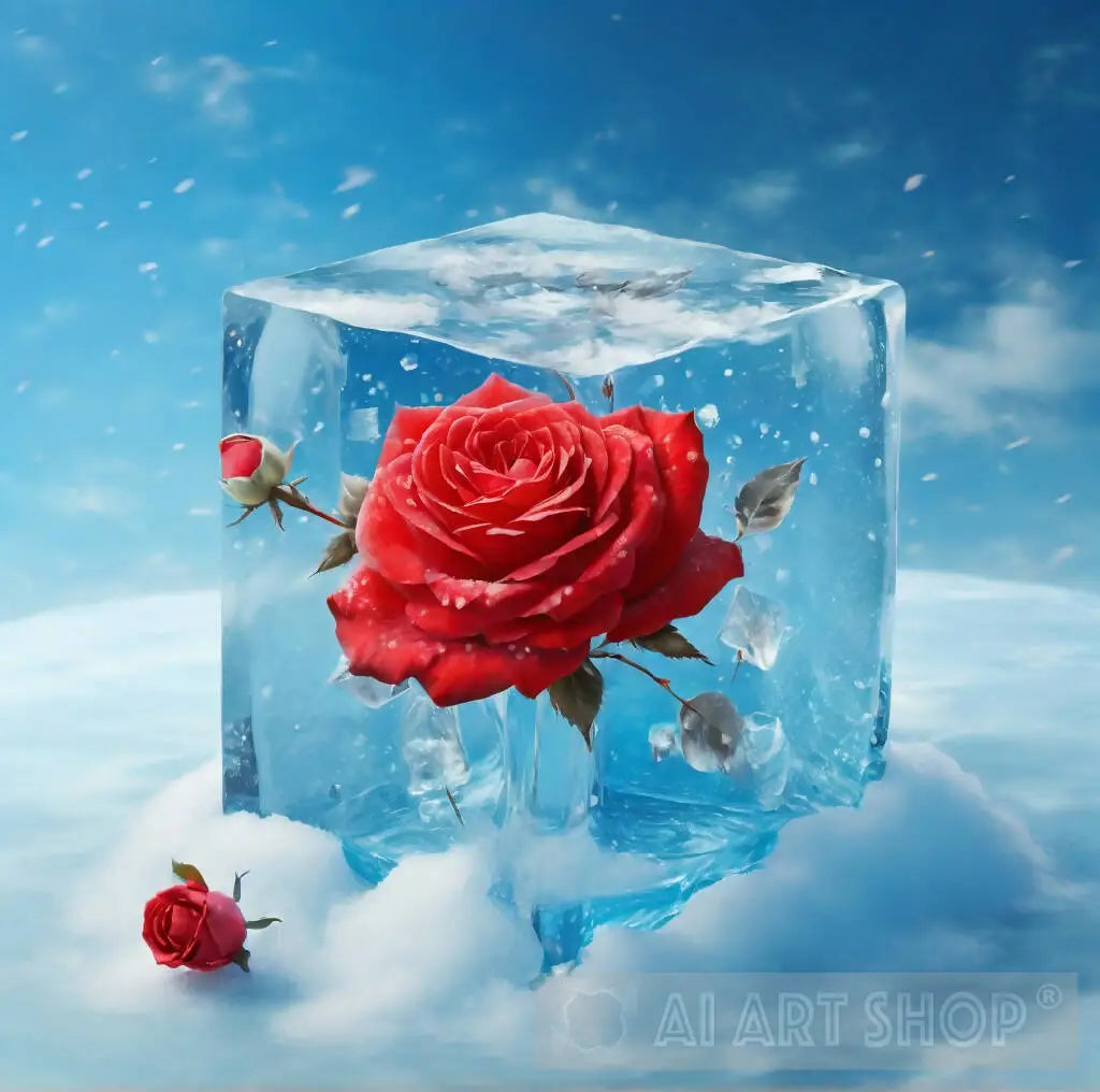 cube , ice , red , roses , beauty