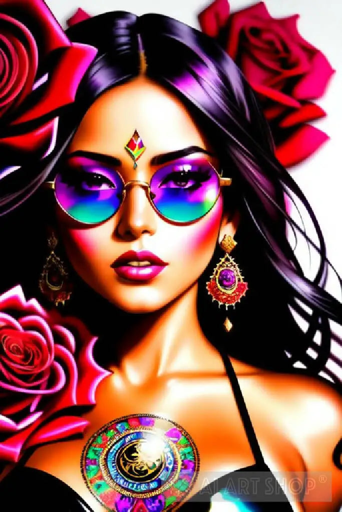 Vibrant Rose Goddess Latina Graffiti Art by Women beautiful