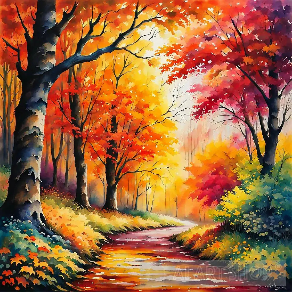 Leafy Autumn, leaf, autumn, jungle, landscape, splash, art, printing