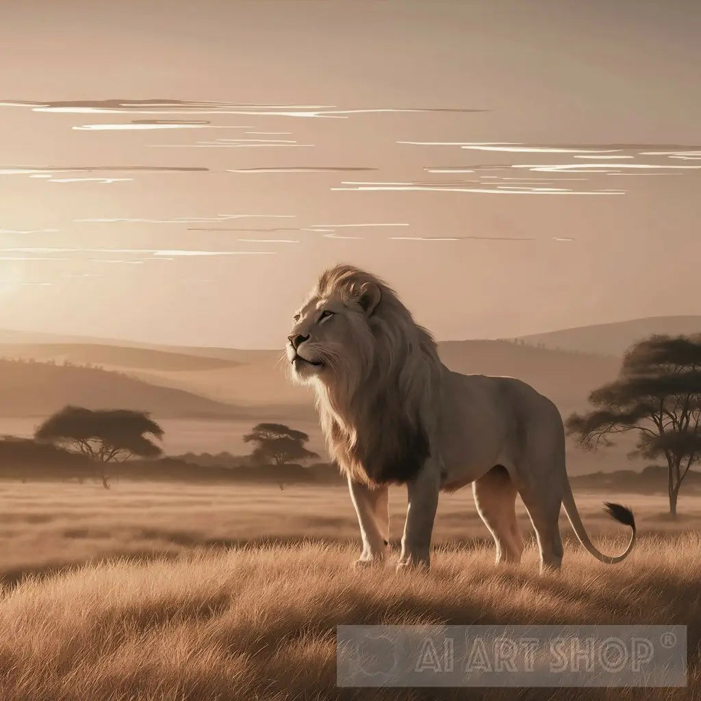 Lion's Dawn: A Minimalist Line Art Print
