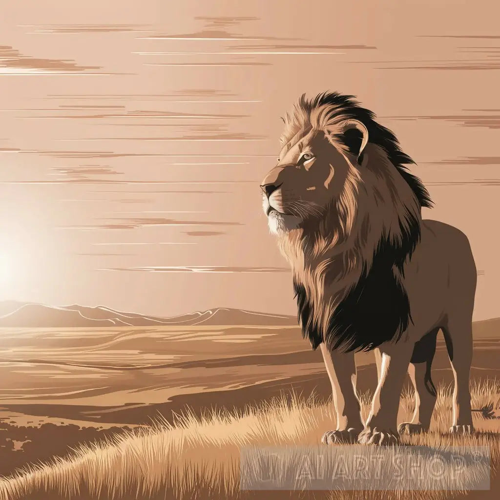 Lion's Dawn: A Minimalist Line Art Print