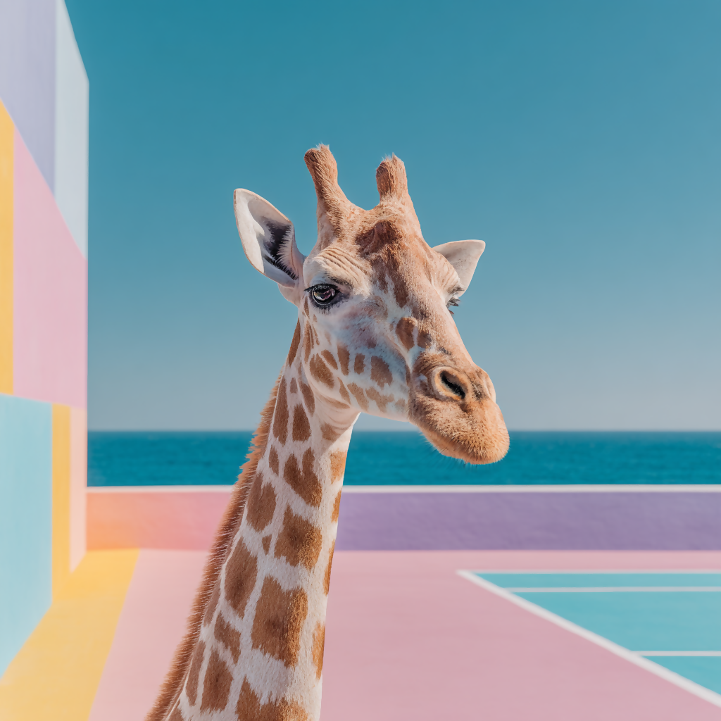Pop Art Giraffe – Pastel Geometry & Ocean View