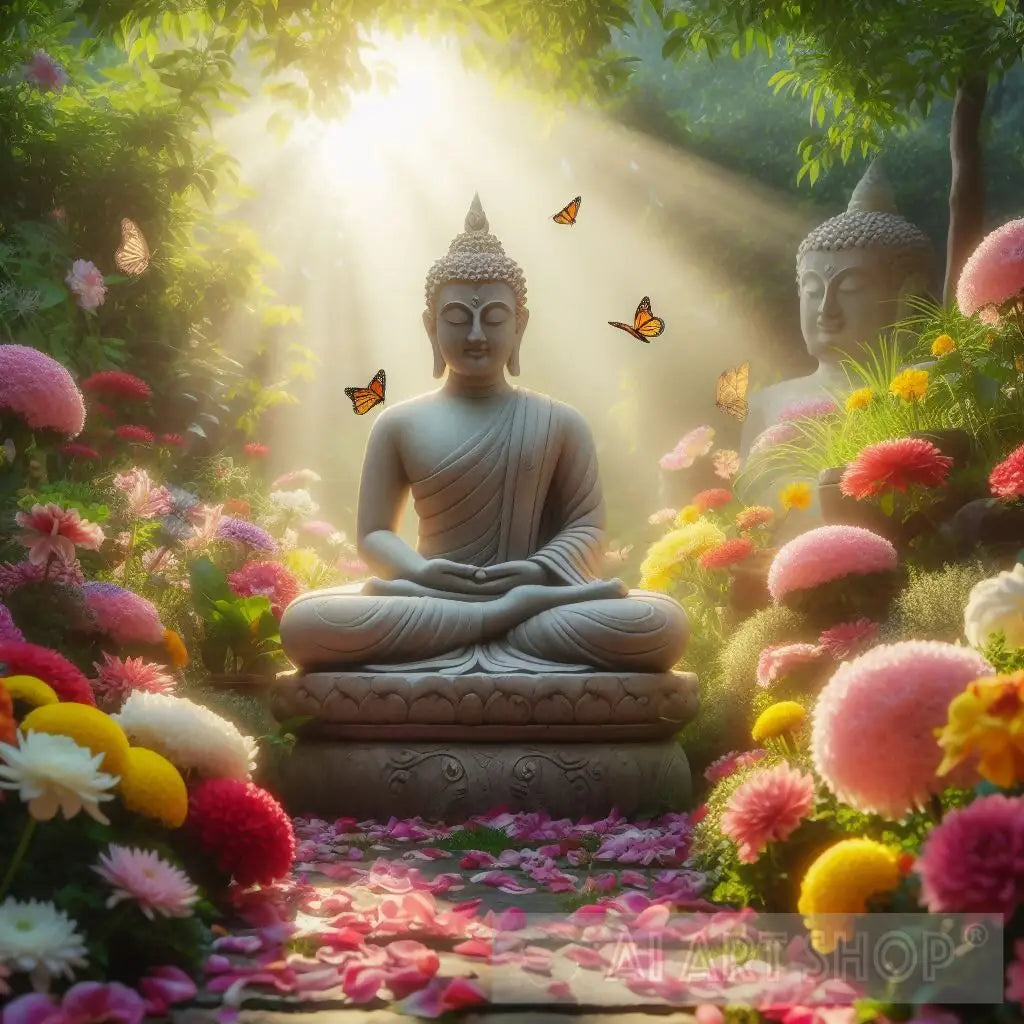 Lord Buddha in a Flower Garden