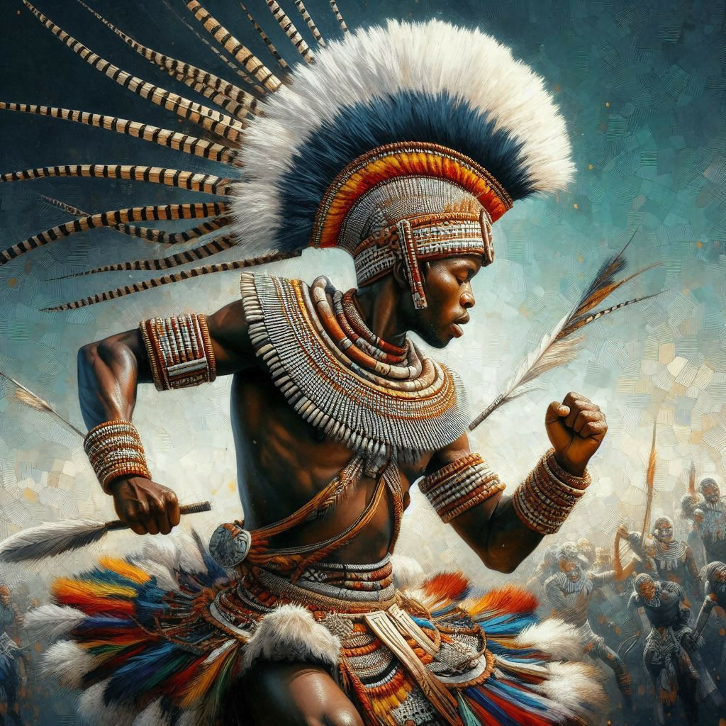 Zulu Dancer Mid-Performance – Traditional Attire & Feathers | A...