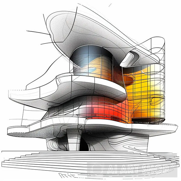 Luminous Flow: Modern Building with Vibrant Glass Facade and Dynami...