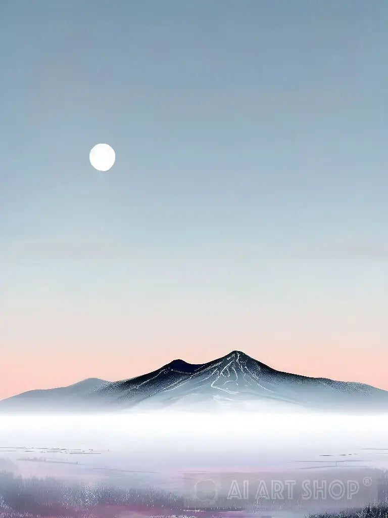 Lunar Ascent: Tranquil Mountain Landscape Painting