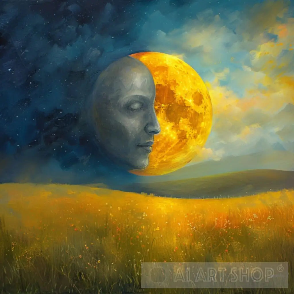 Lunar Reverie - Dreamlike AI Art Blending Moon and Meadow
