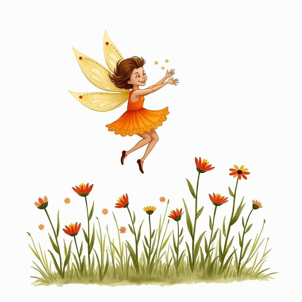Fairy Garden Flight | Whimsical Illustration of a Fairy Above a Flo...