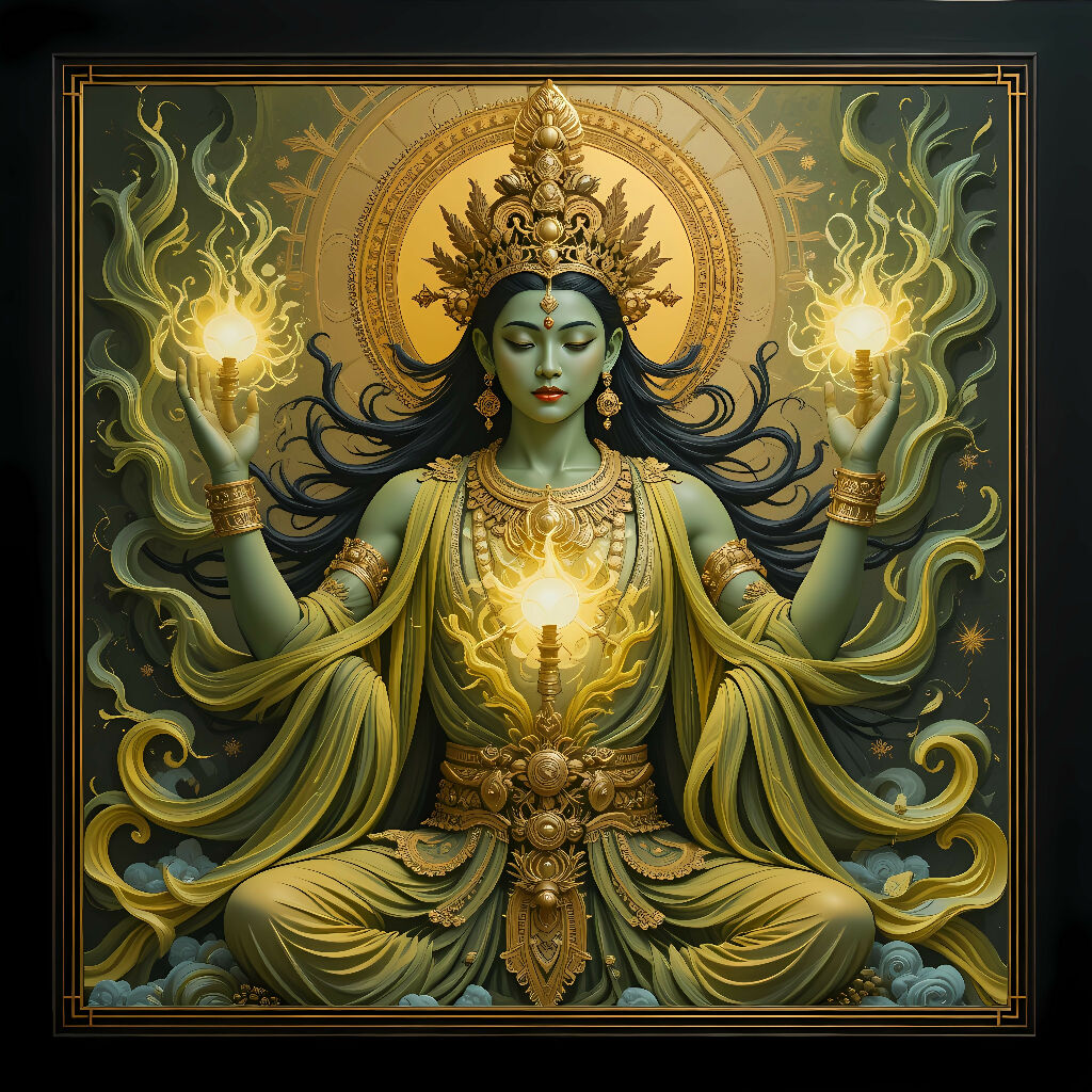 Ai generated art, fantasy art, mythology, liquid gold goddess