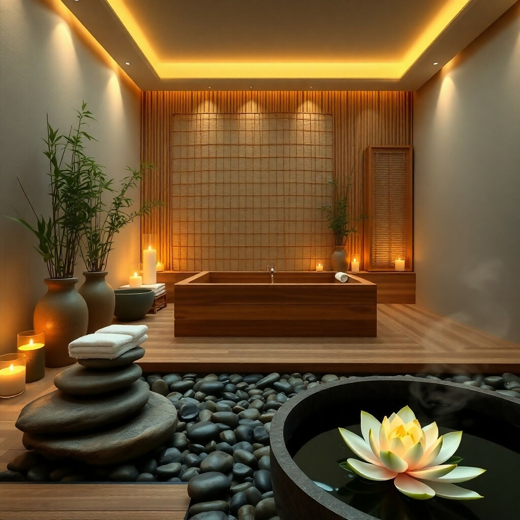 Zen Spa Bathroom with Japanese Design and Soaking Tub