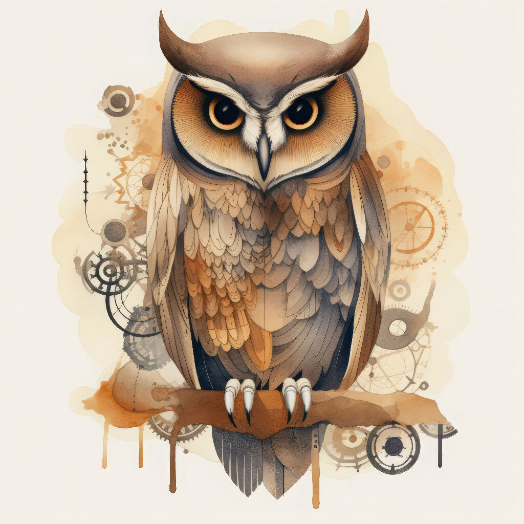 steampunk owl AI art, vintage owl illustration, mechanical bird fan...
