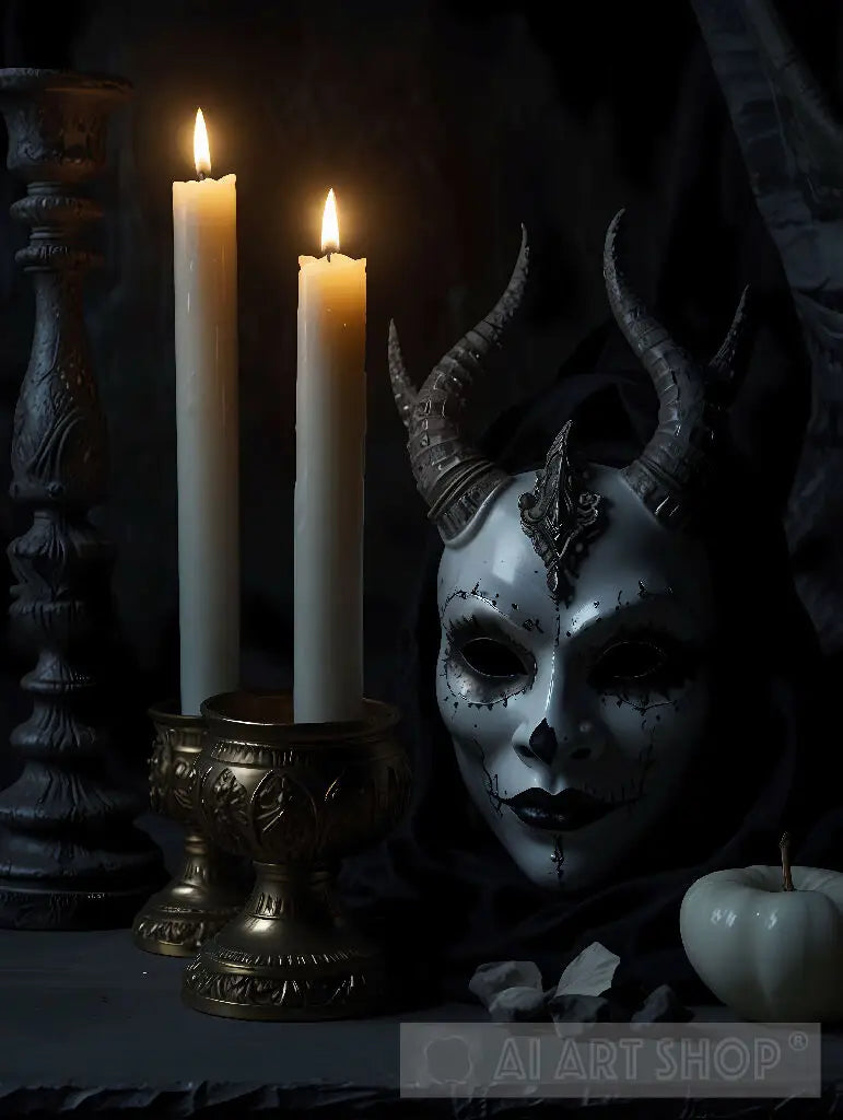 Magic composition with a white mask of the Demon