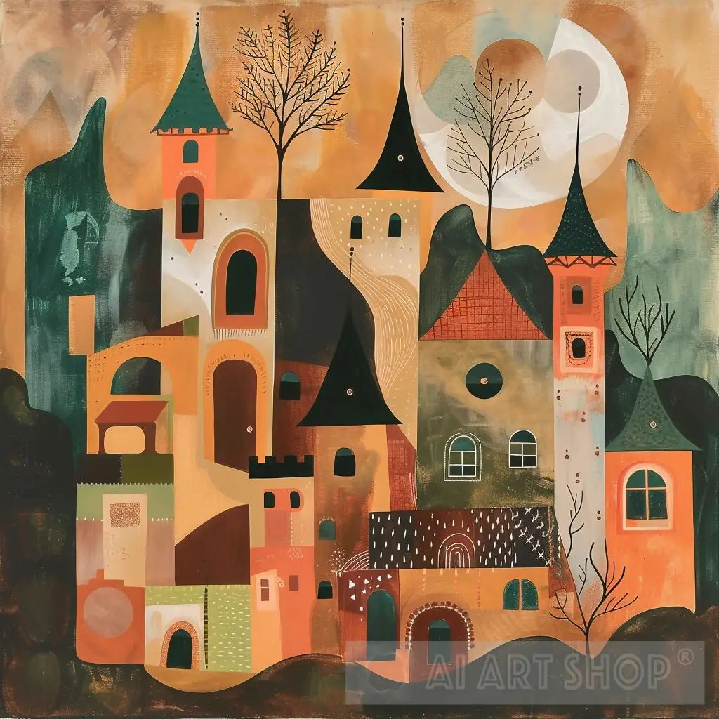 Magical Castle Night - Folk Art Illustration
