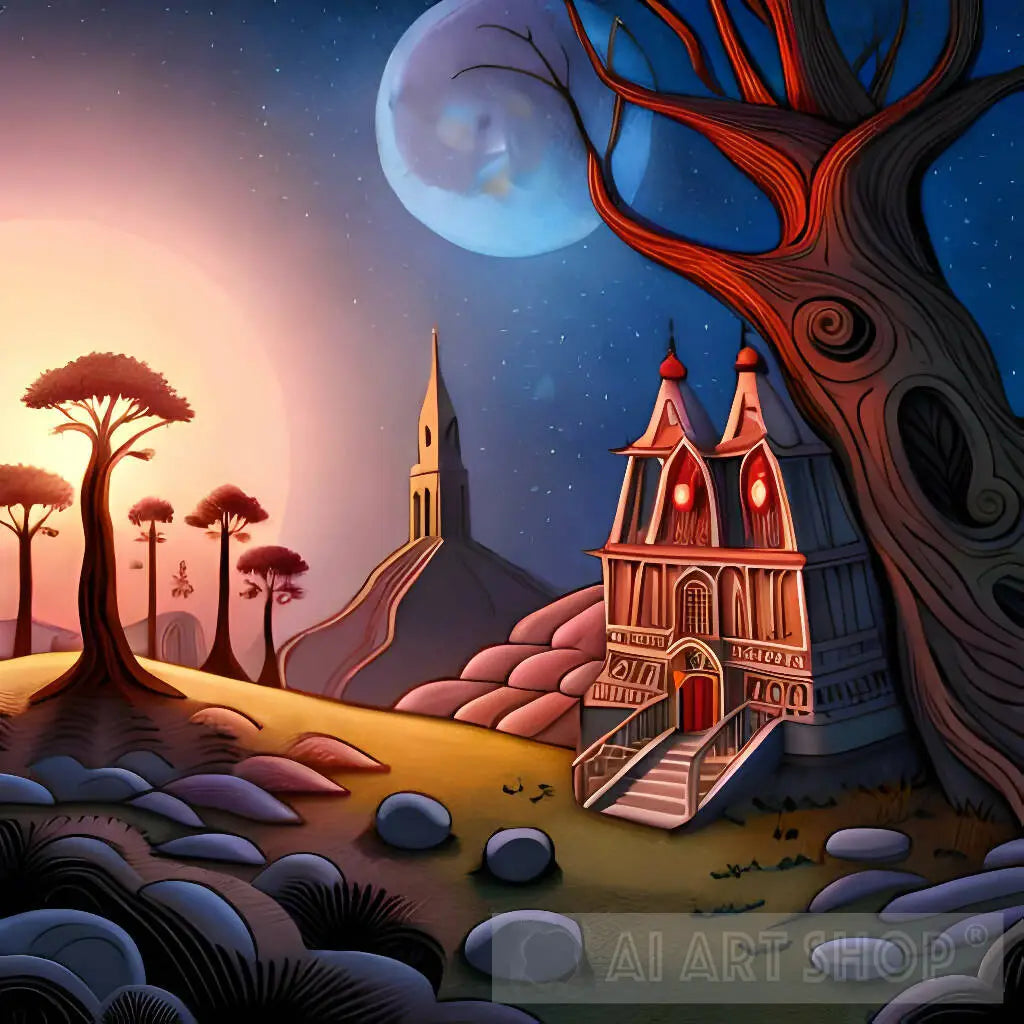 magical forest graveyard scene with large twisted haunted trees bac...