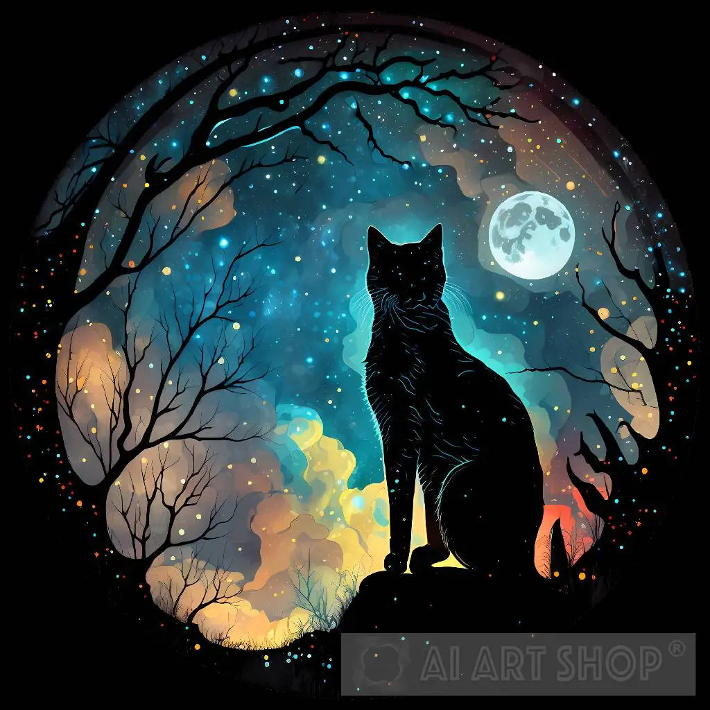 Majestic Cat In The Moonlight, Cat, Cat Lovers, Moonlit Magic, Enig...